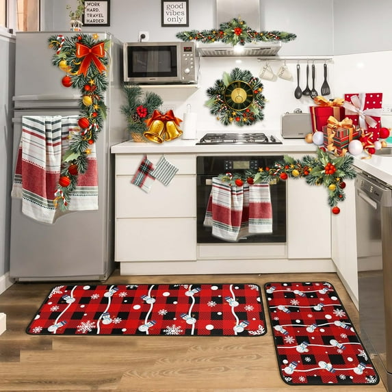 Buffalo Plaid Christmas Kitchen Rugs and Mats Set of 2, Christmas ...