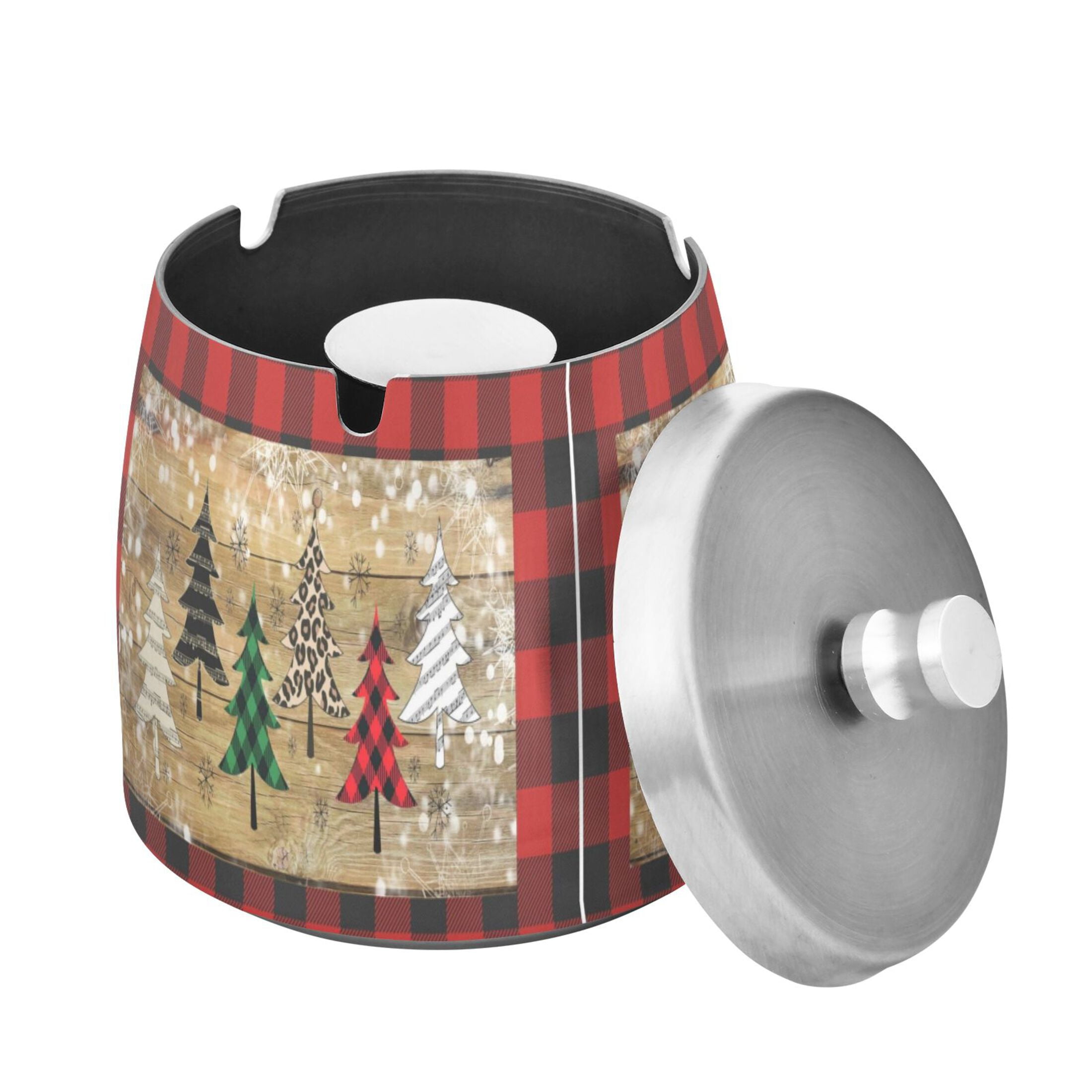 Buffalo Plaid Christmas Tree Ashtray with Lid Outdoor for Patio ...