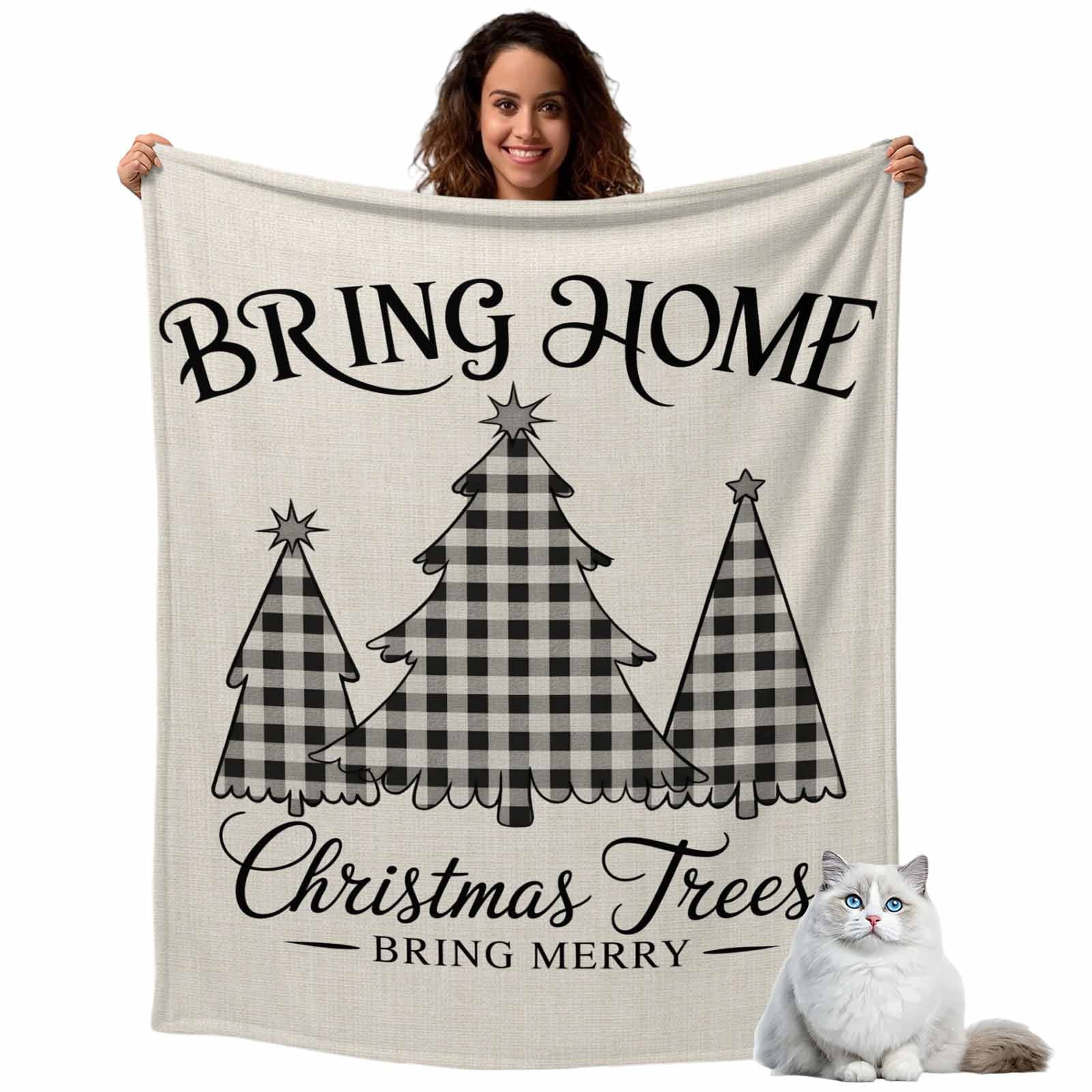 Buffalo Plaid Christmas Tree Fleece Throw Blanket Lightweight Bring ...