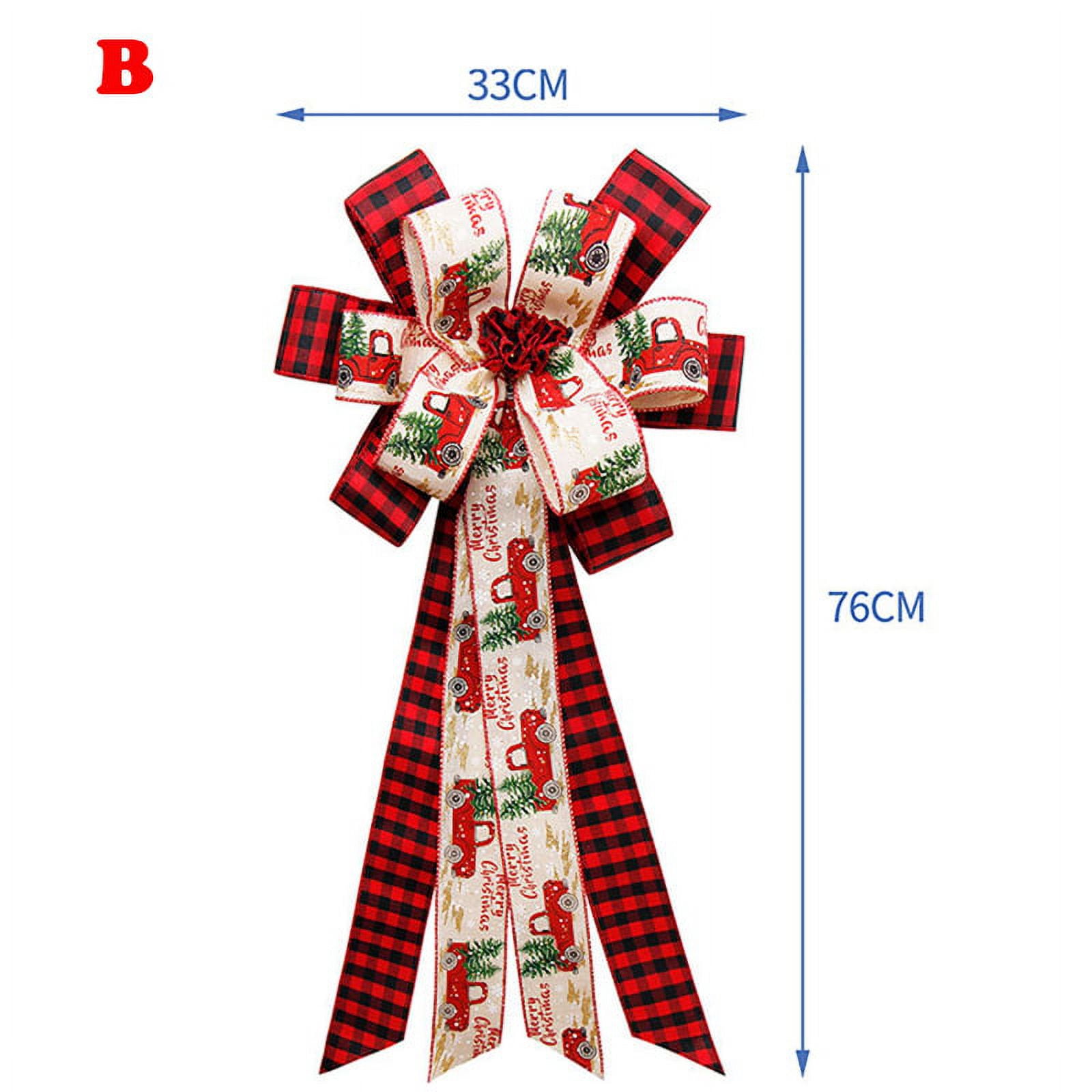 Buffalo Plaid Christmas Tree Topper Red Black Burlap Decorative Bow For