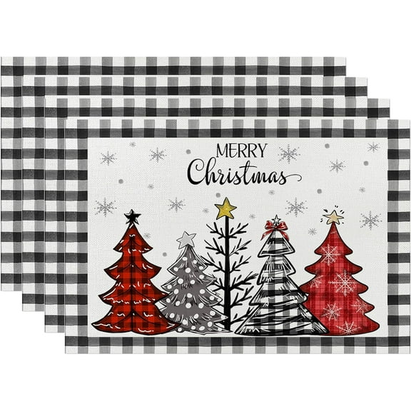 6 Set Valentine''s Day Placemats, 12x18 Inch Buffalo Plaid Eucalyptus ...