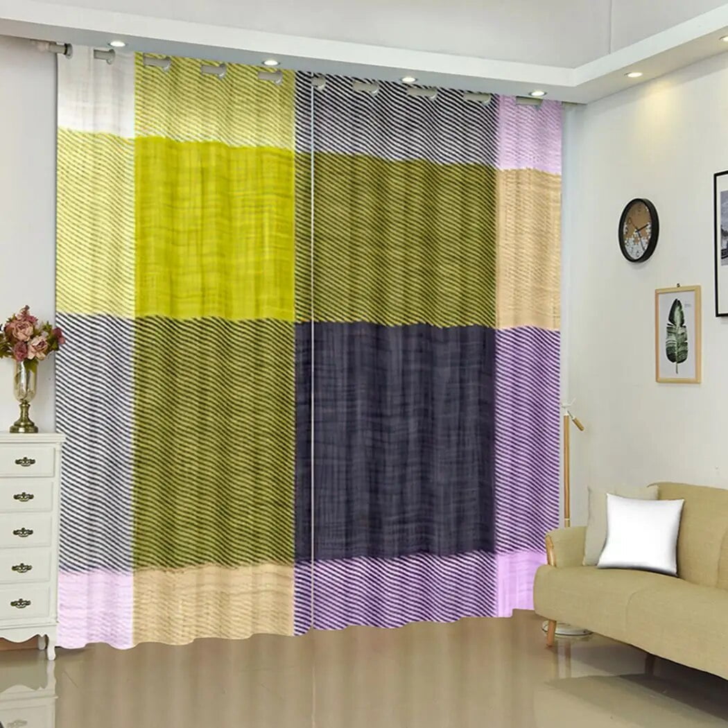 Buffalo Plaid Curtain Woven Linen Texture Farmhouse Polyester Pongee ...
