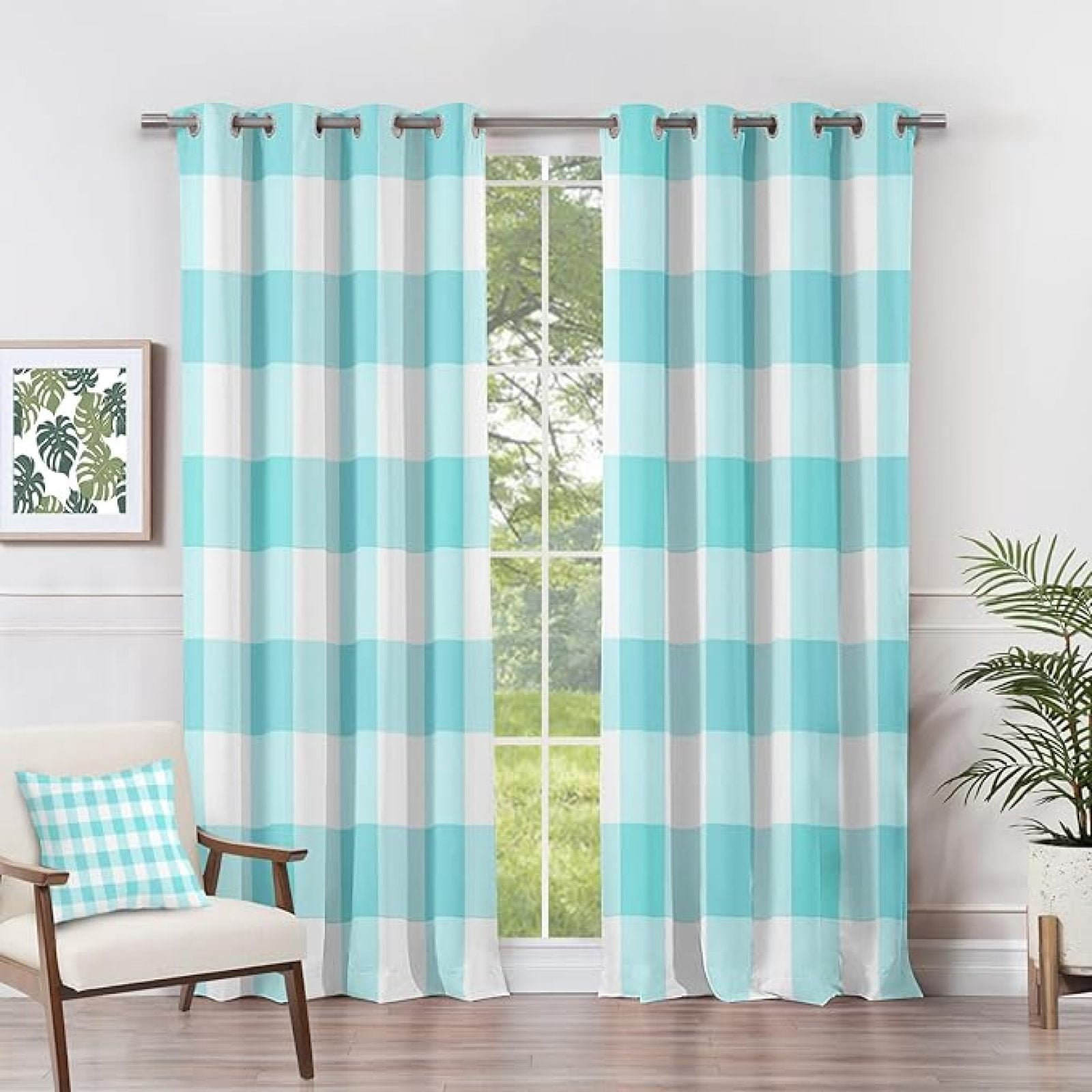 Buffalo Plaid Curtains For Bedroom Living Room, Blue And White ...