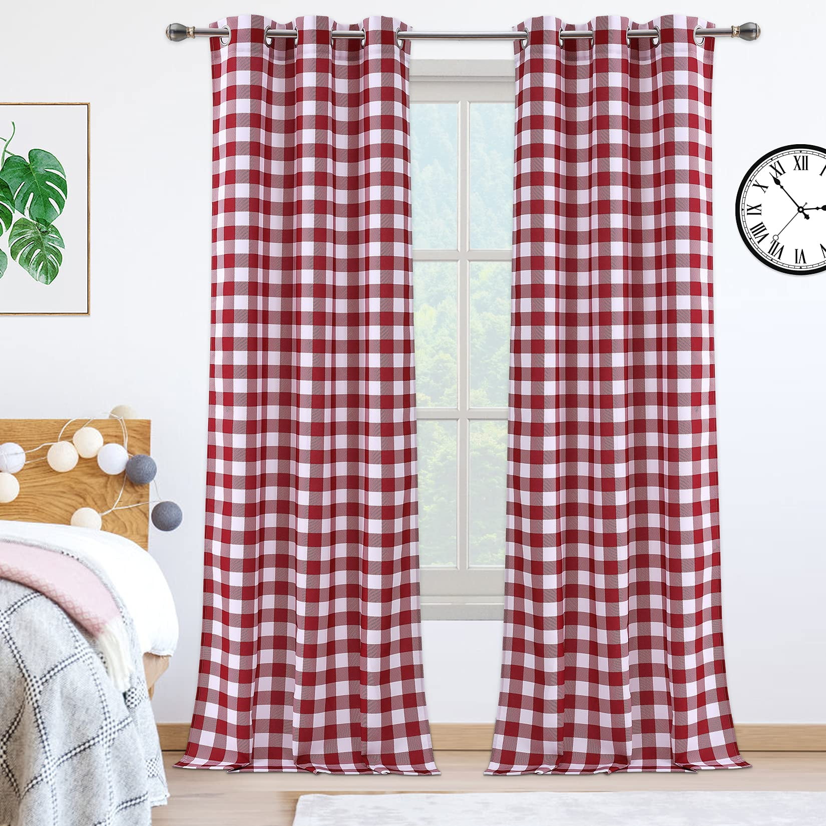 Buffalo Plaid Curtains, Farmhouse Buffalo Check Textured Grommet Window ...