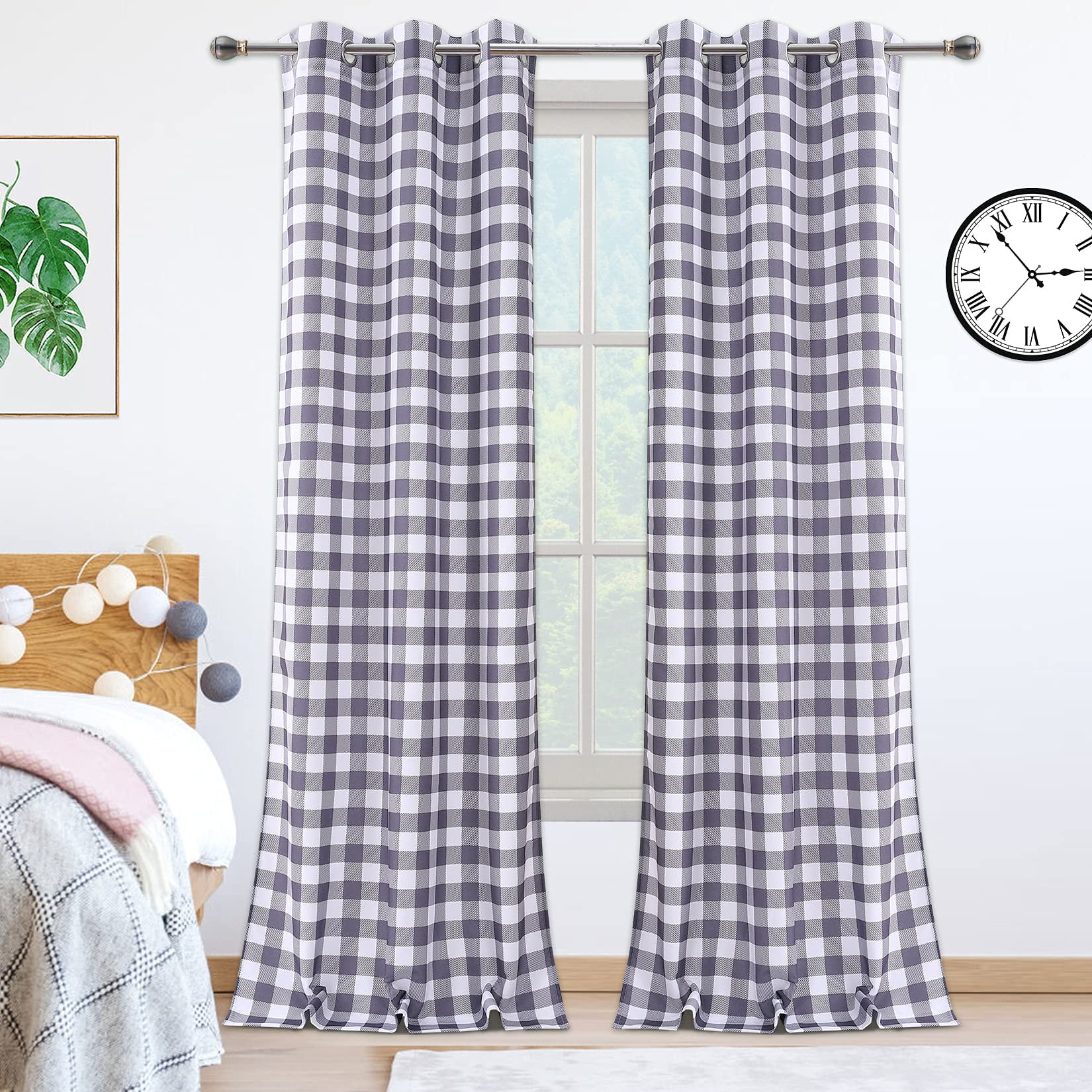 Buffalo Plaid Curtains, Farmhouse Buffalo Check Textured Grommet Window ...