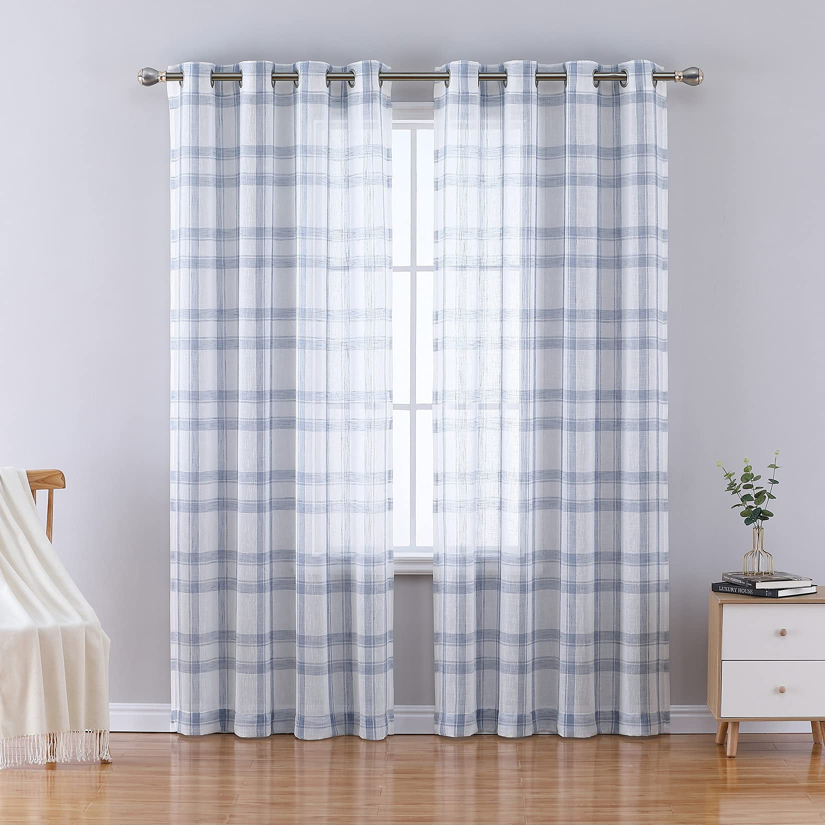 Buffalo Plaid Curtains Linen Checked Curtain Drapes Semi-Sheer Rustic ...
