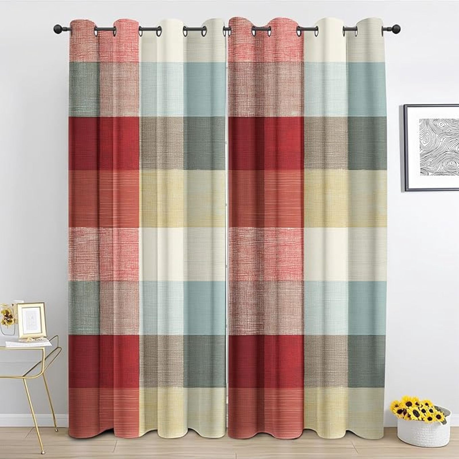 Buffalo Plaid Curtains, Stripe Line Blackout Curtains, Rustic Rural ...