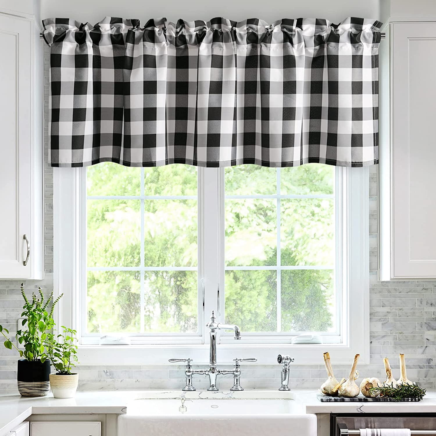 Buffalo Plaid Curtains Valances for Windows - Black and White Semi ...