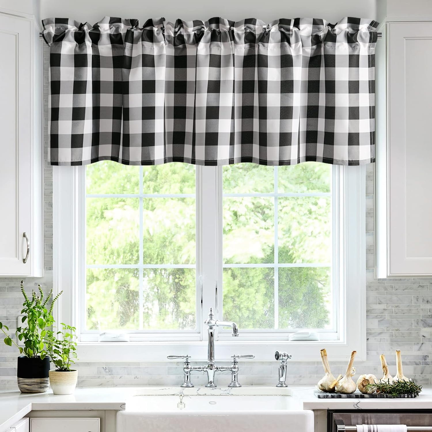 Buffalo Plaid Curtains Valances for Windows - Black and White Semi ...