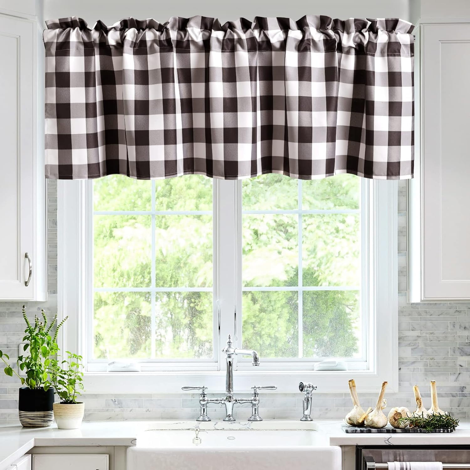 Buffalo Plaid Curtains Valances for Windows - Semi Sheer Checkered Rod ...