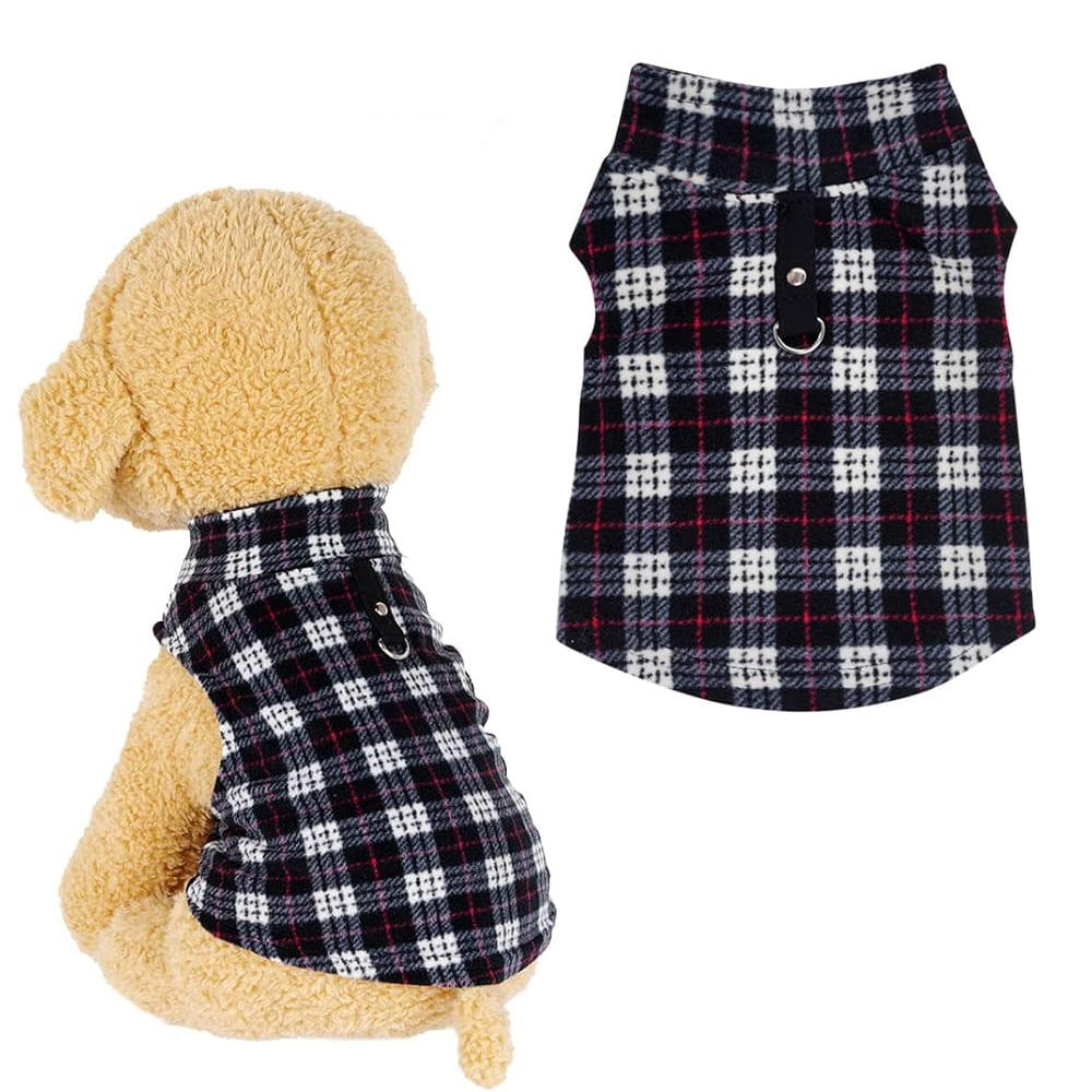 Buffalo Plaid Dog Sweaters with Leash Ring, Soft Fleece Vest Dog ...