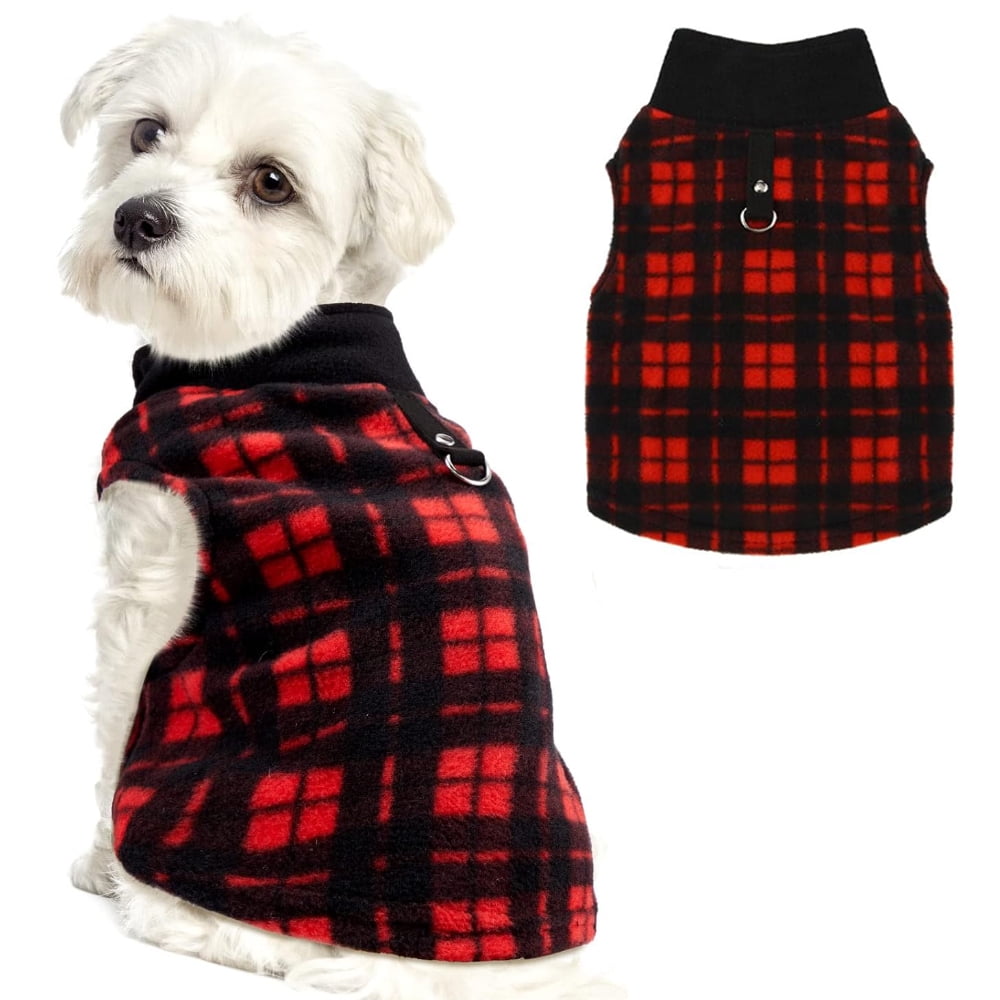Buffalo Plaid Dog Sweaters with Leash Ring, Soft Fleece Vest Dog ...