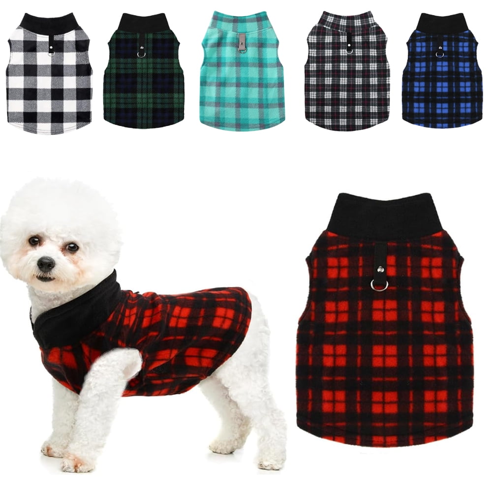 Buffalo Plaid Dog Sweaters with Leash Ring, Soft Fleece Vest Dog ...
