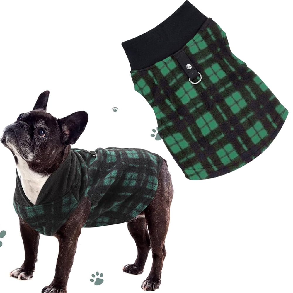 Buffalo Plaid Dog Sweaters with Leash Ring, Soft Fleece Vest Dog ...