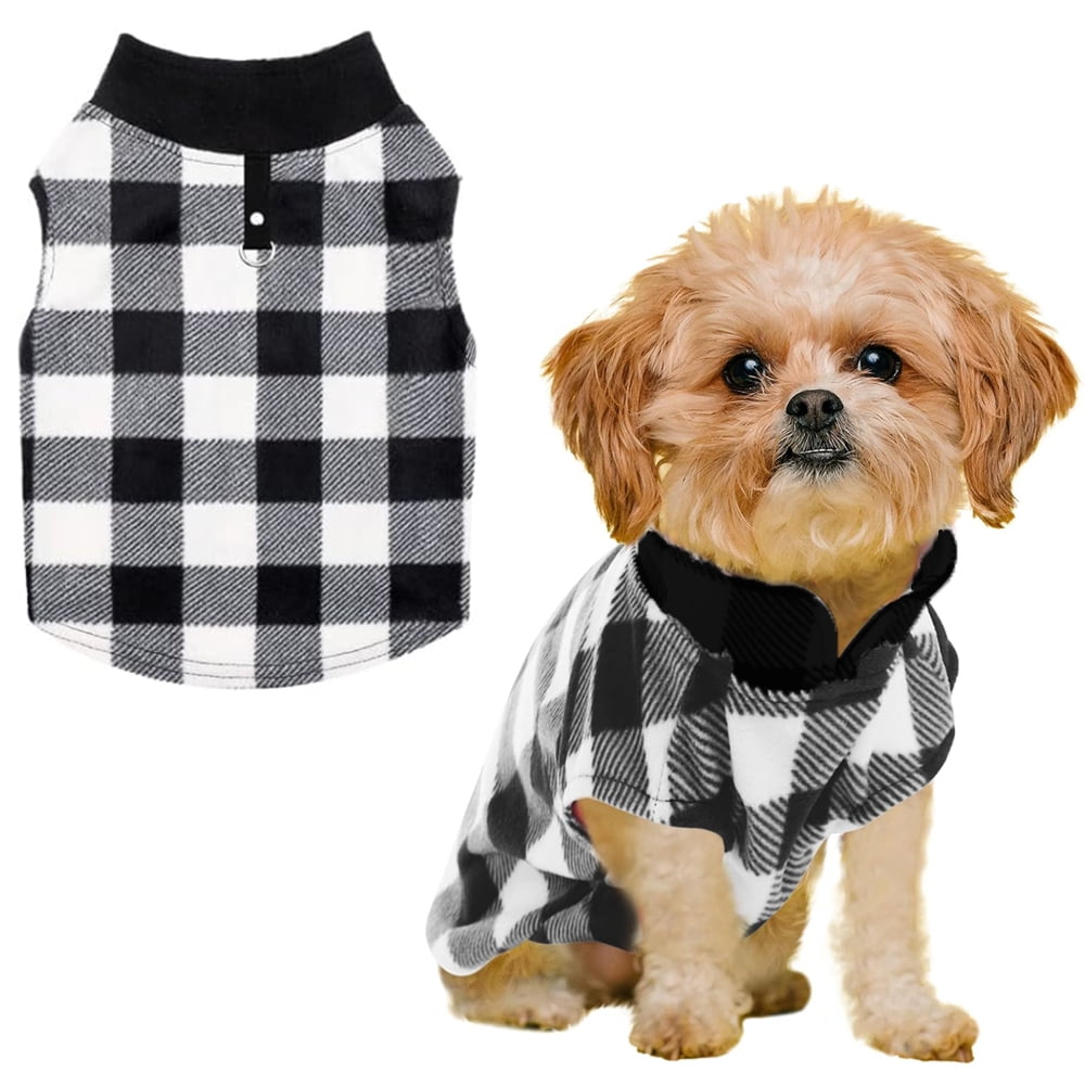 Buffalo Plaid Dog Sweaters with Leash Ring, Soft Fleece Vest Dog ...