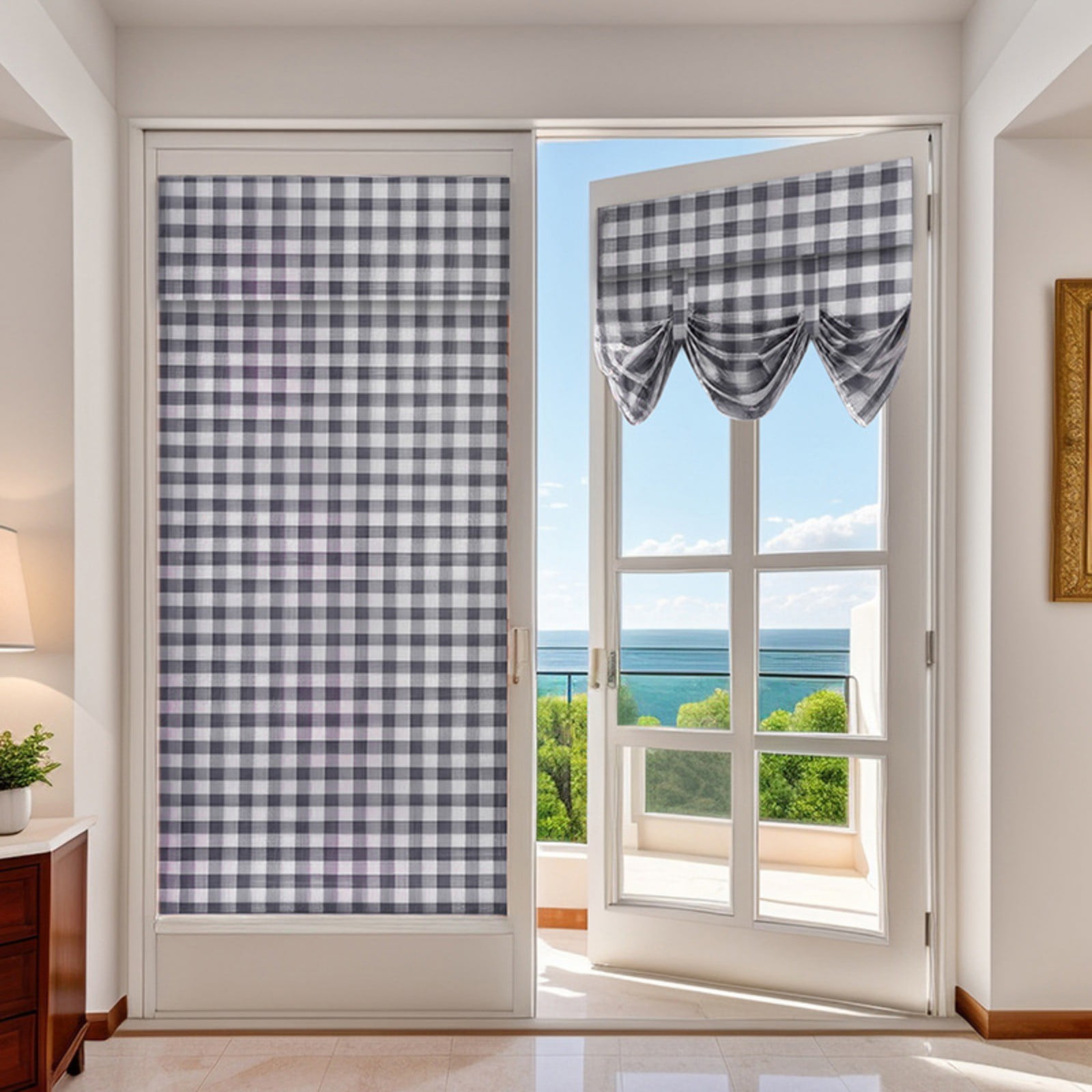 Buffalo Plaid French Door Curtains Farmhouse Check Privacy French Door ...