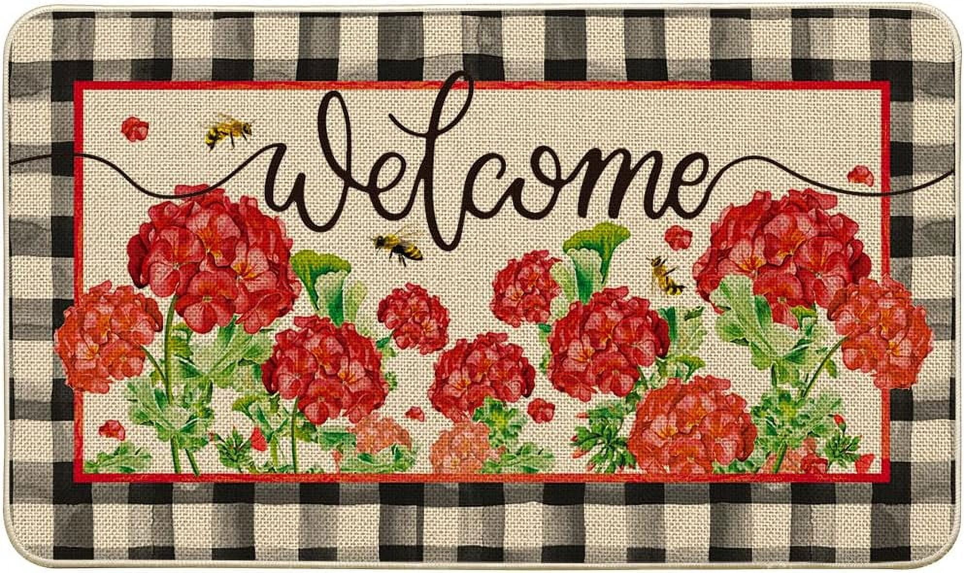 Buffalo Plaid Geranium Spring Welcome Doormat, Summer Home Decor Low ...