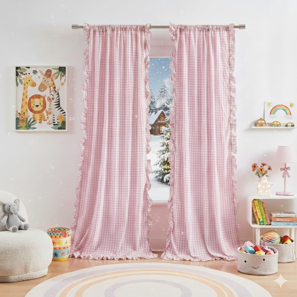 Buffalo Plaid Girls Room Curtain Panels 90 Inches Long,Farmhouse Not ...