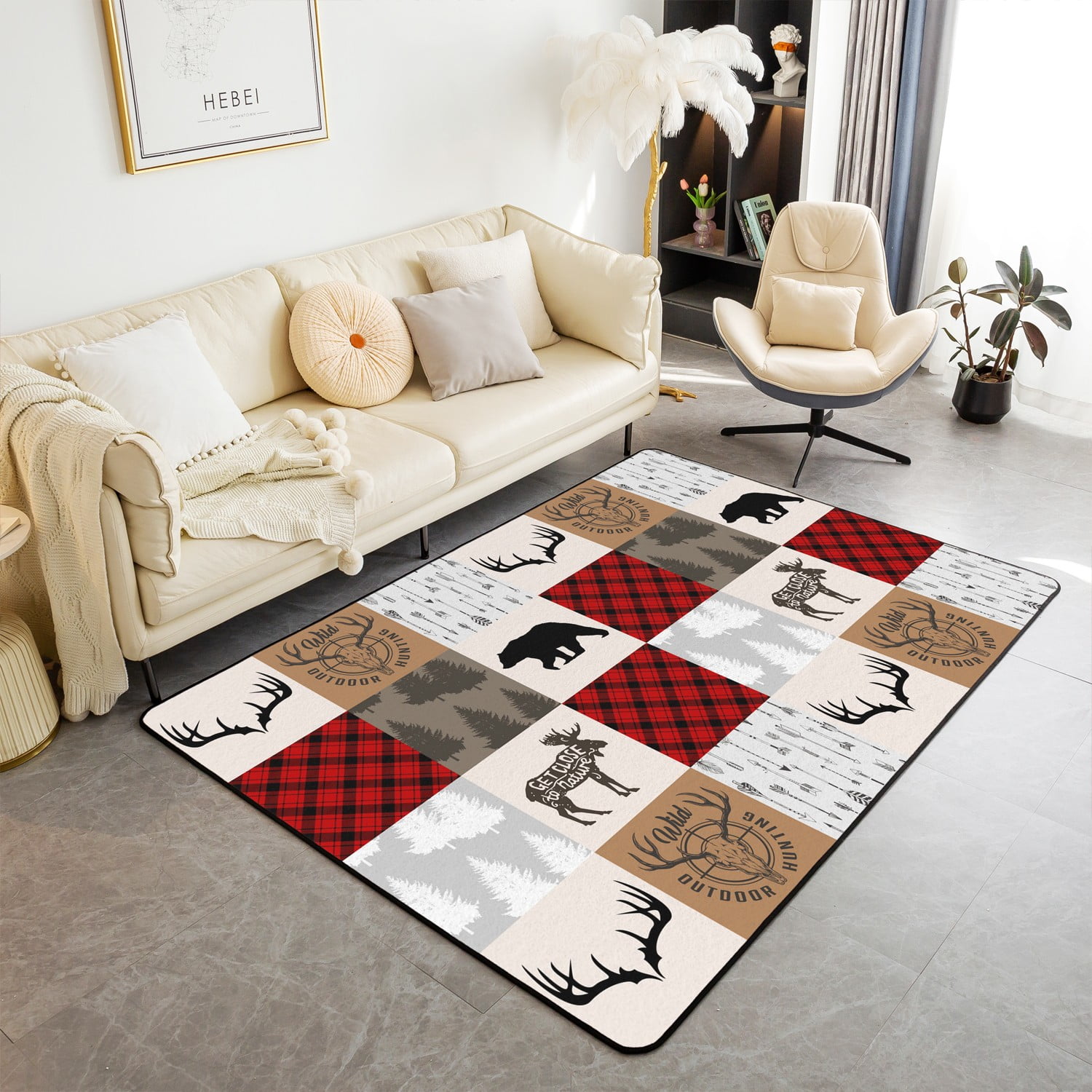 Buffalo Plaid Grid Area Rugs for Bedroom Living Room Laundry, Elk Deer ...