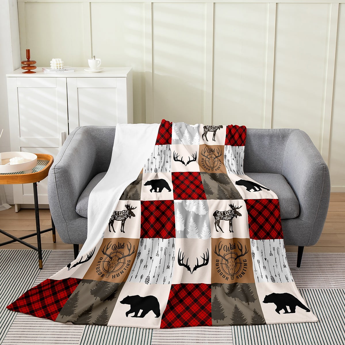 Buffalo Plaid Grid Throw Blanket Elk Deer Bear Flannel Fleece Blanket ...
