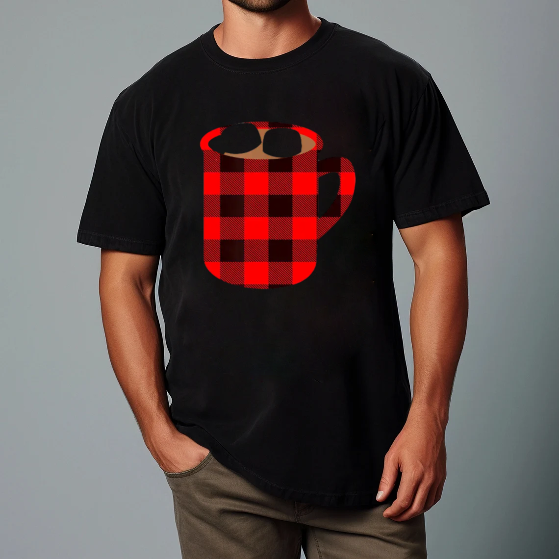 Buffalo Plaid Hot Cocoa Marshmallow Christmas Funny Holiday Unisex T ...