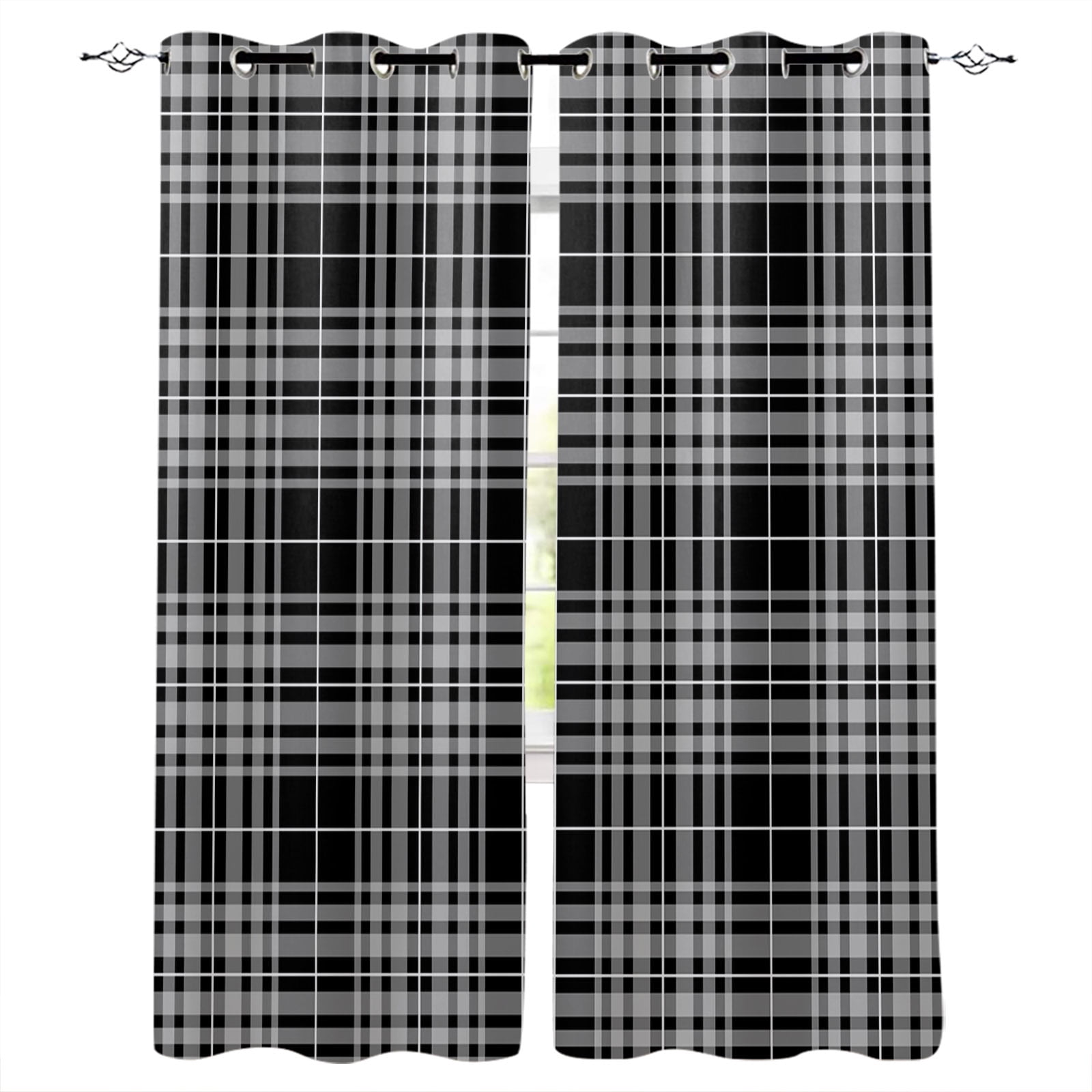 Buffalo Plaid Kitchen Curtains Black White Gray Farmhouse Gingham ...