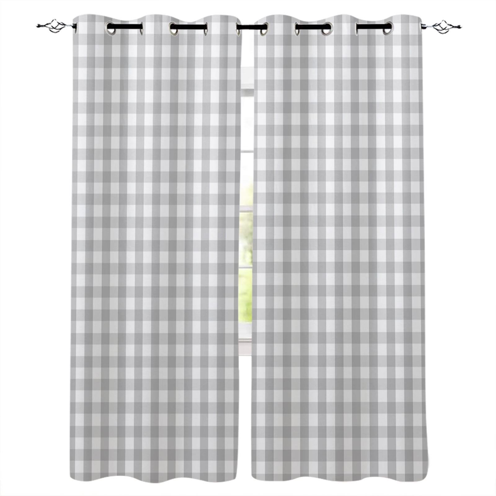 Buffalo Plaid Kitchen Curtains Farmhouse Grey Checkered Vintage Rustic ...