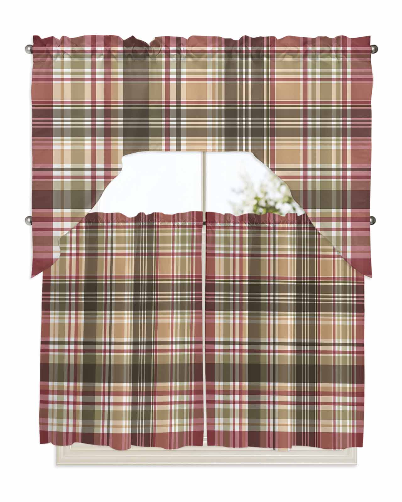 Buffalo Plaid Kitchen Curtains Swag Valance and Tier Curtains Set 36 ...