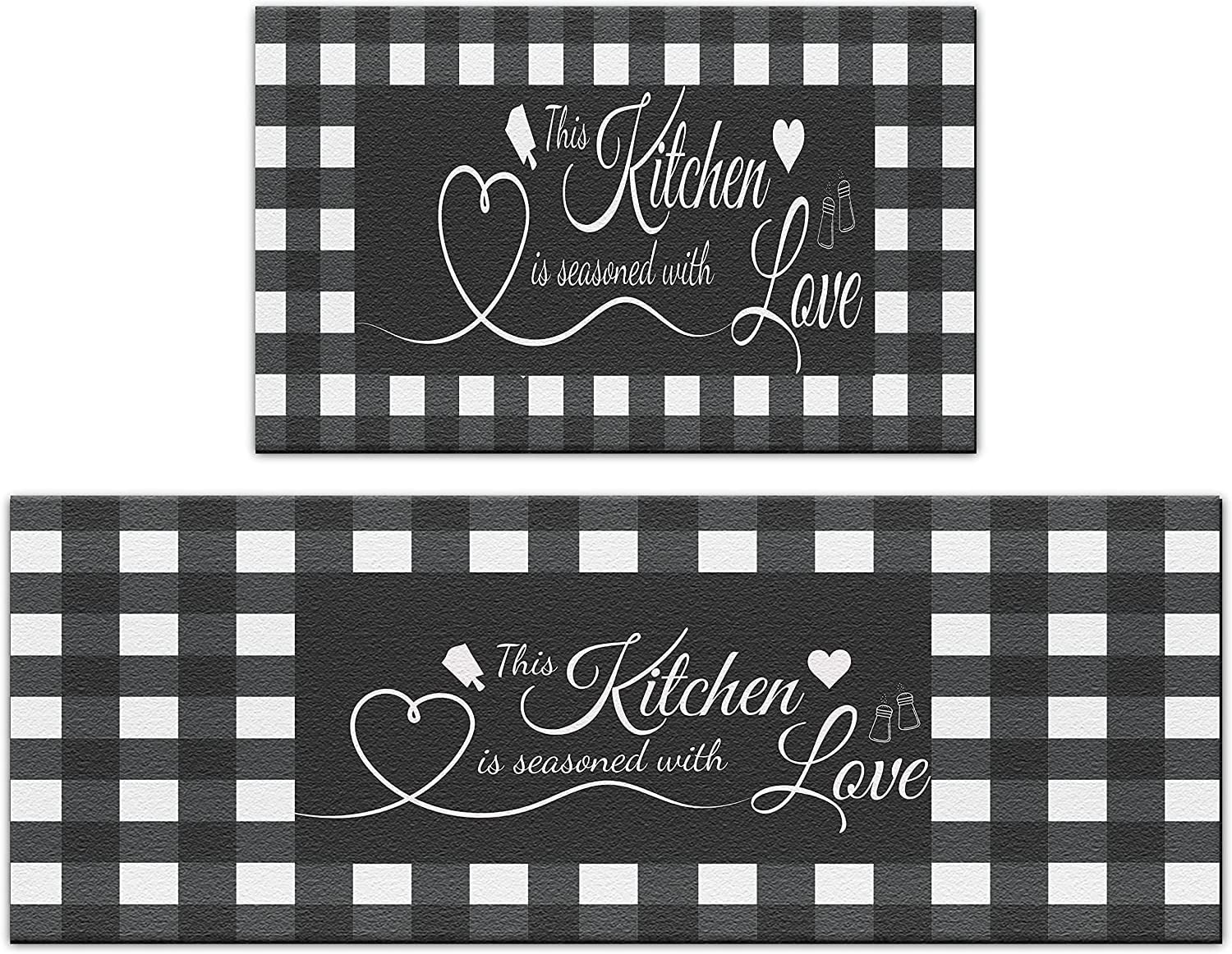 Buffalo Plaid Kitchen Mat Set of 2 Non Slip 2/5 Inch Thick Kitchen Rugs ...