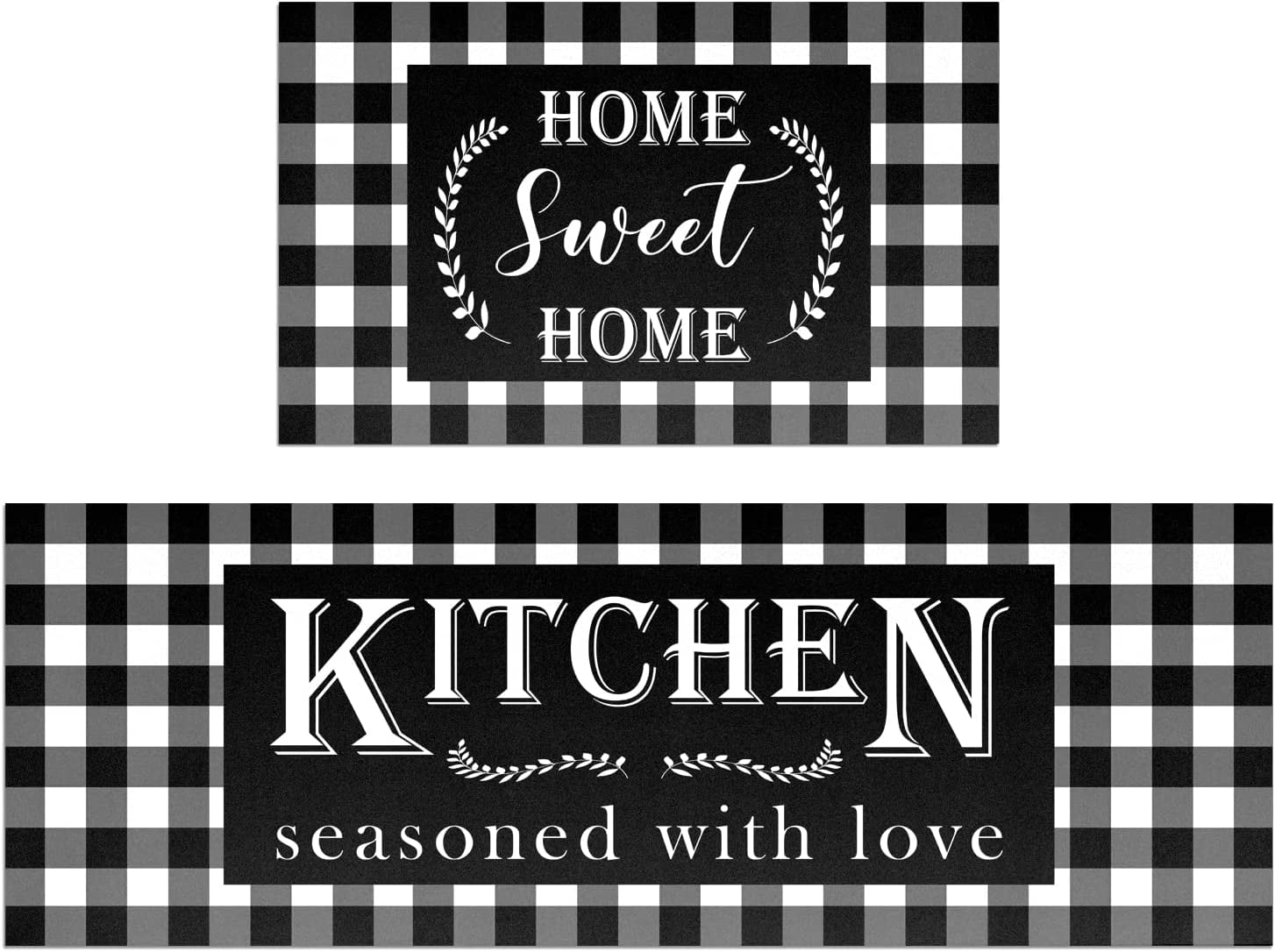 Buffalo Plaid Kitchen Mat Set of 2 Non Slip Thick Kitchen Rugs and Mats ...