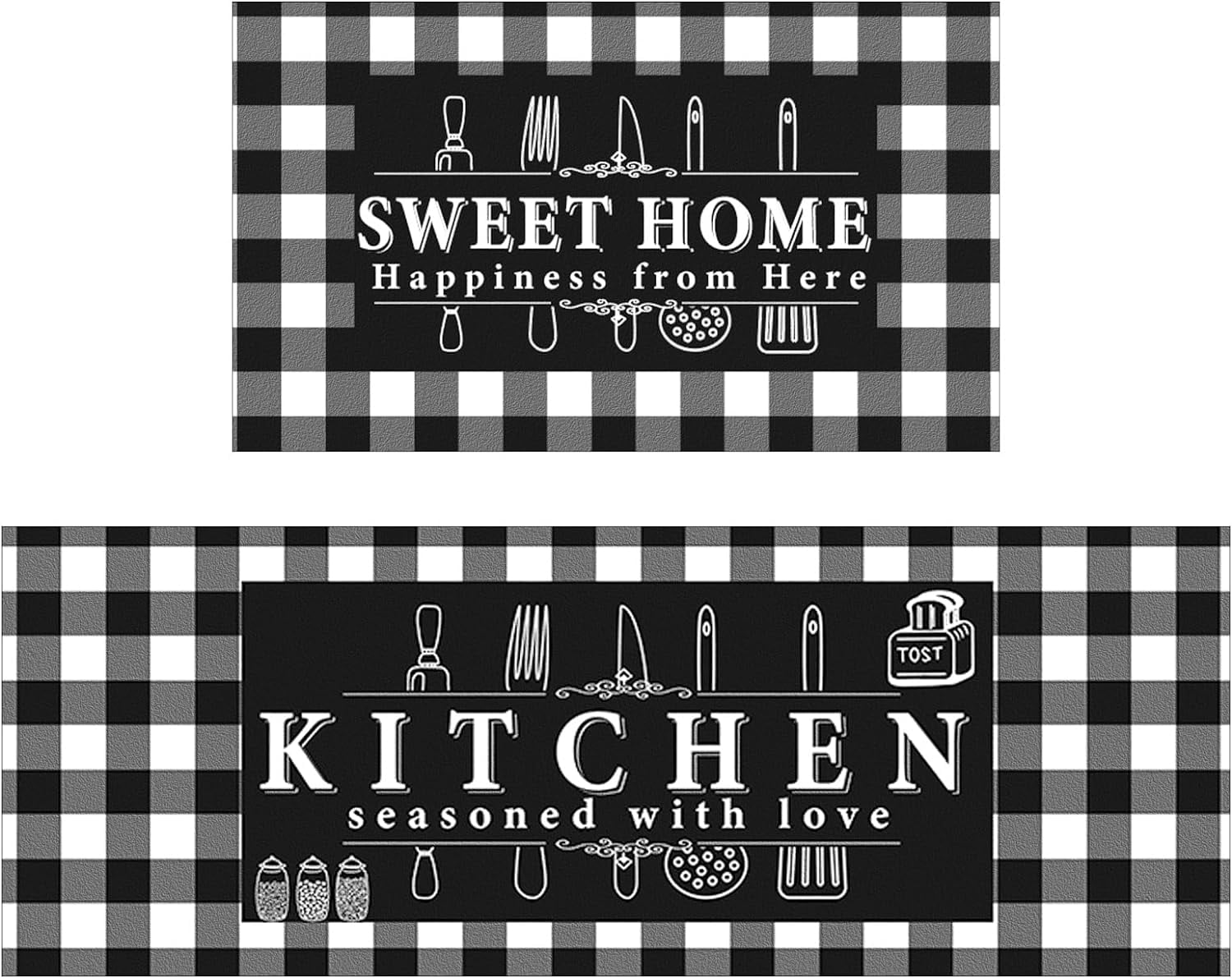 Buffalo Plaid Kitchen Mat Set of 2, Non Slip Waterproof Kitchen Rugs ...