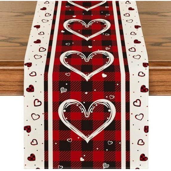 Buffalo Plaid Love Hearts Valentine's Day Table Runner, Seasonal ...