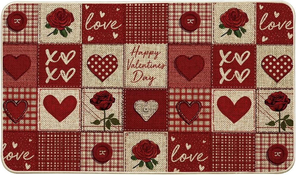 Buffalo Plaid Love Hearts Valentines Doormat,Home Decor Low-Profile ...