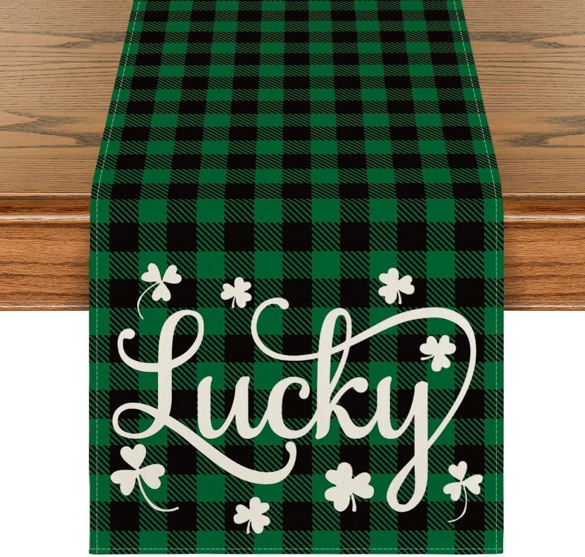 Buffalo Plaid Lucky Clover Shamrock Table Runner Seasonal St. Patrick's Day Holiday Kitchen ...