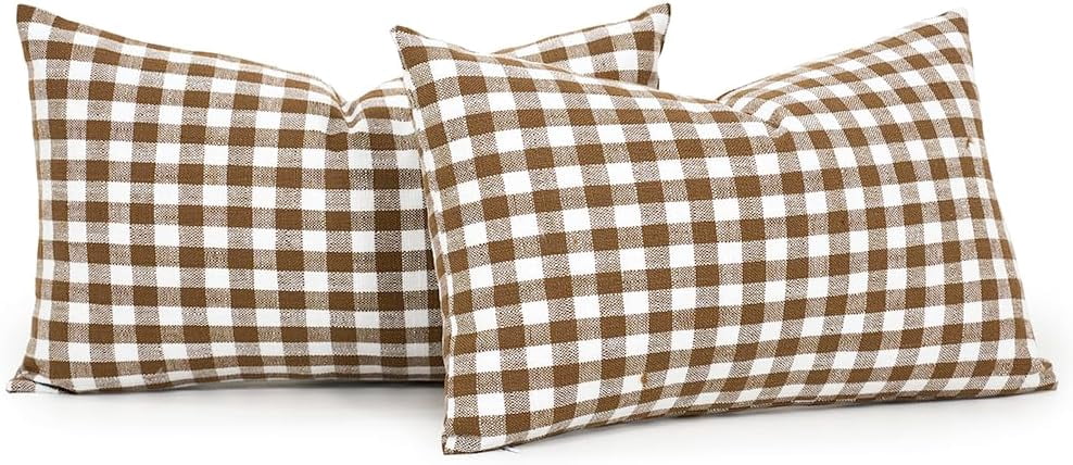 Buffalo Plaid Lumbar Pillow Covers 12x20 Set of 2, Khaki and White ...