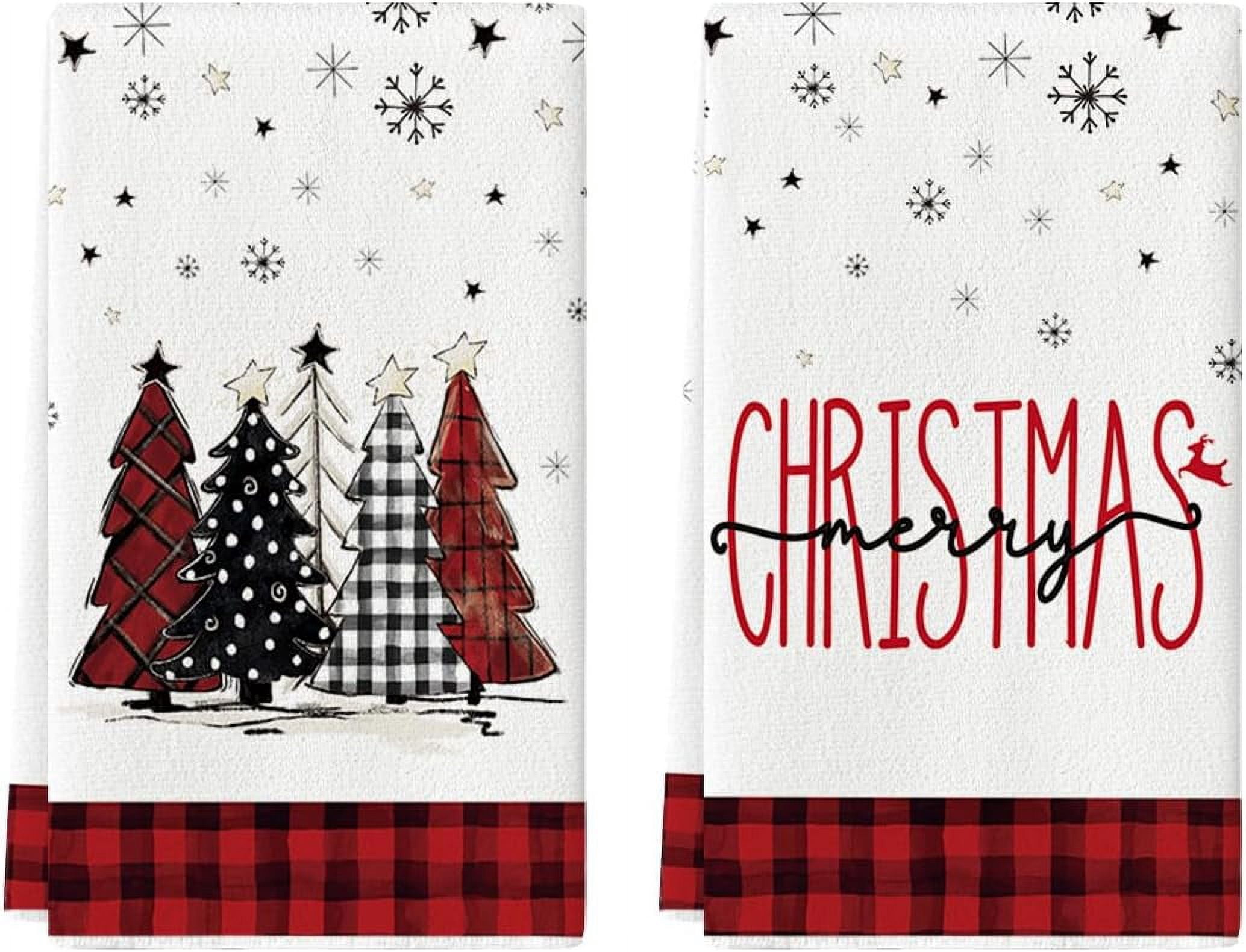 Black Red Merry Christmas Kitchen Towels Dish Towels, 18x26 Inch ...