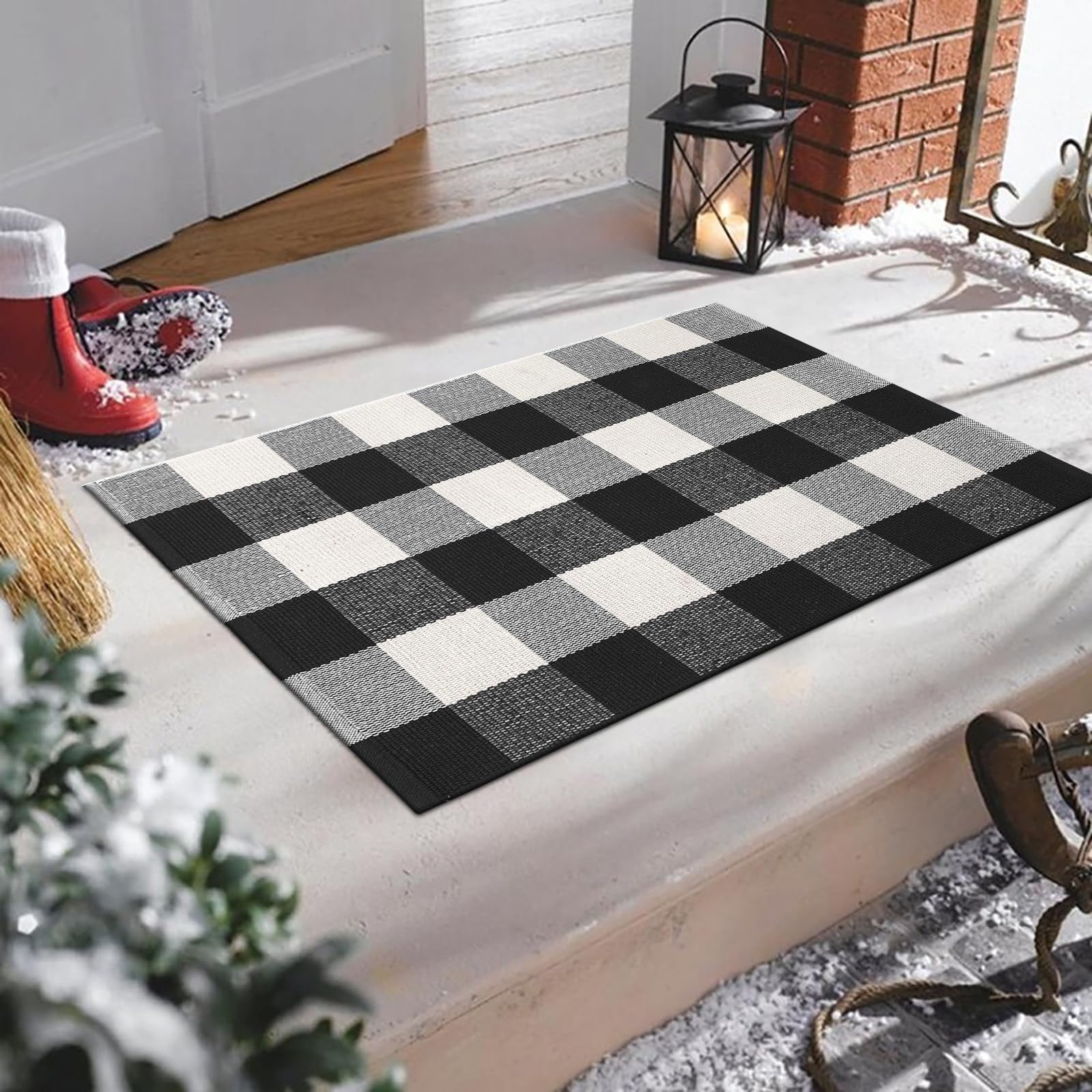 Buffalo Plaid Outdoor Door Mat, 2x3 ft Front Porch Rugs, Washable Woven ...