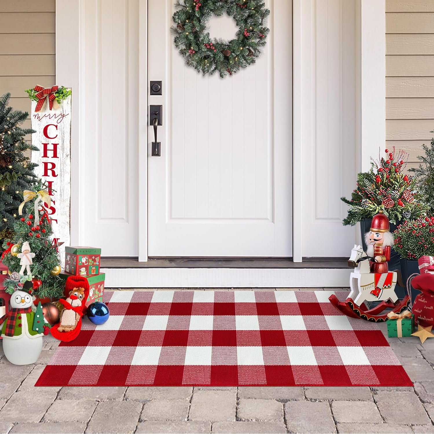 Buffalo Plaid Outdoor Patio Rug 4x6 Feet Buffalo Check Rug Cotton Woven ...