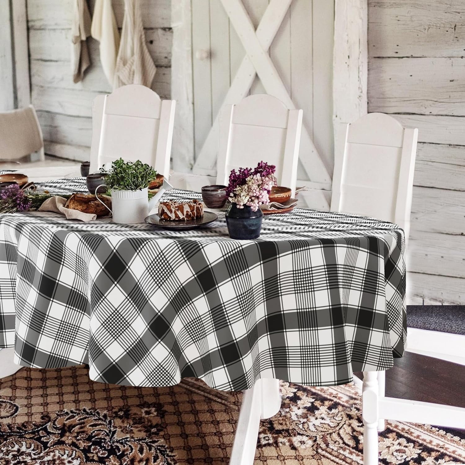 Buffalo Plaid Oval Tablecloth 60x84 Inch, Black and White Country ...