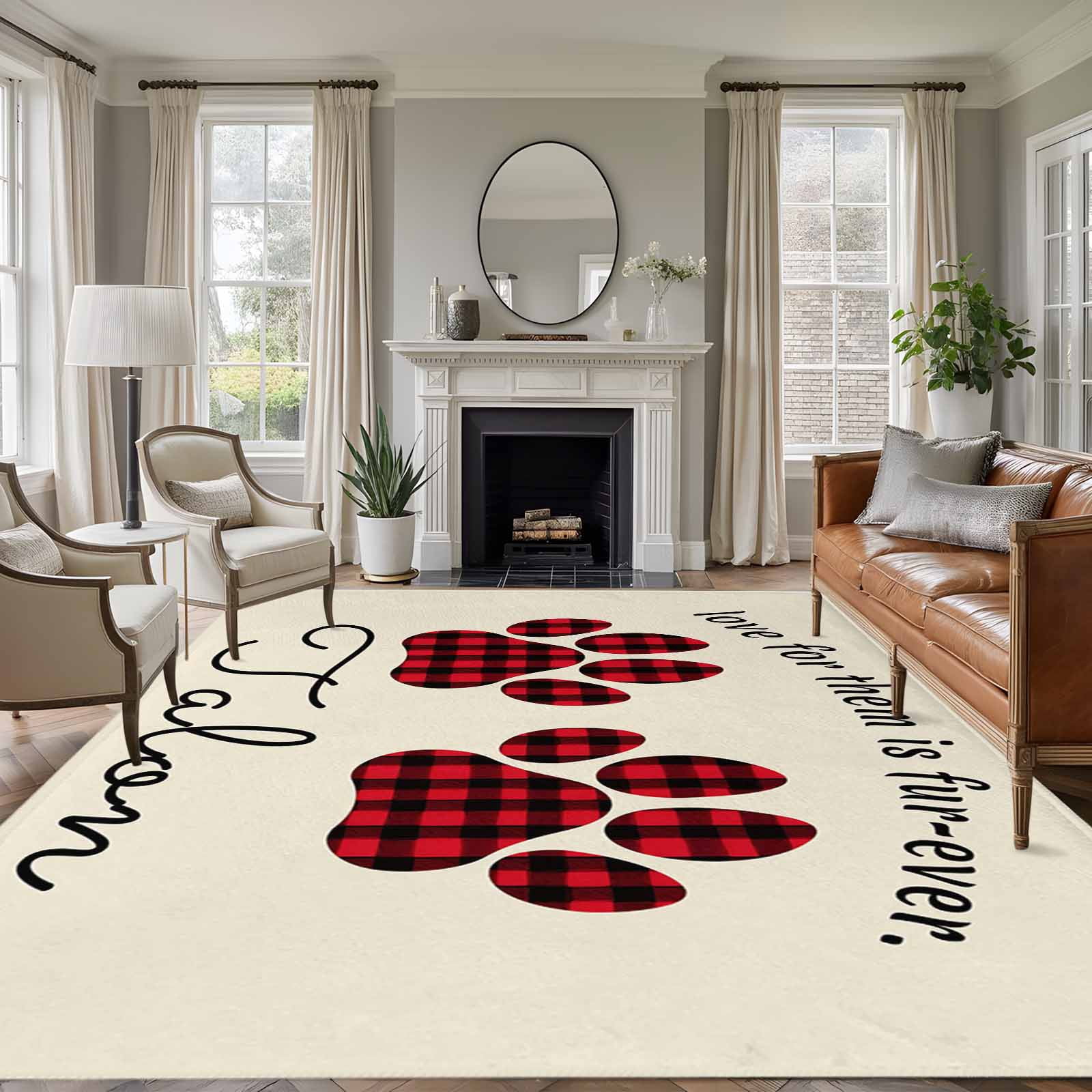 Buffalo Plaid Paw Area Rugs 6'x9', Washable Small Throw Rugs for ...