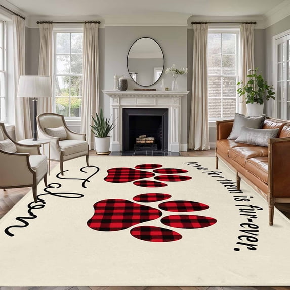 Buffalo Plaid Paw Area Rugs 6'x9', Washable Small Throw Rugs for ...