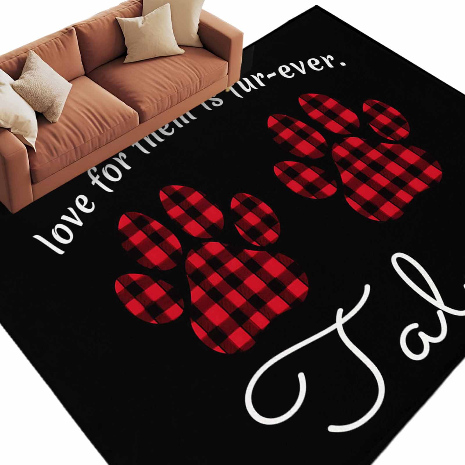 Buffalo Plaid Paw Area Rugs Collection 5'x7', Cute Cats Pets Pawprints ...