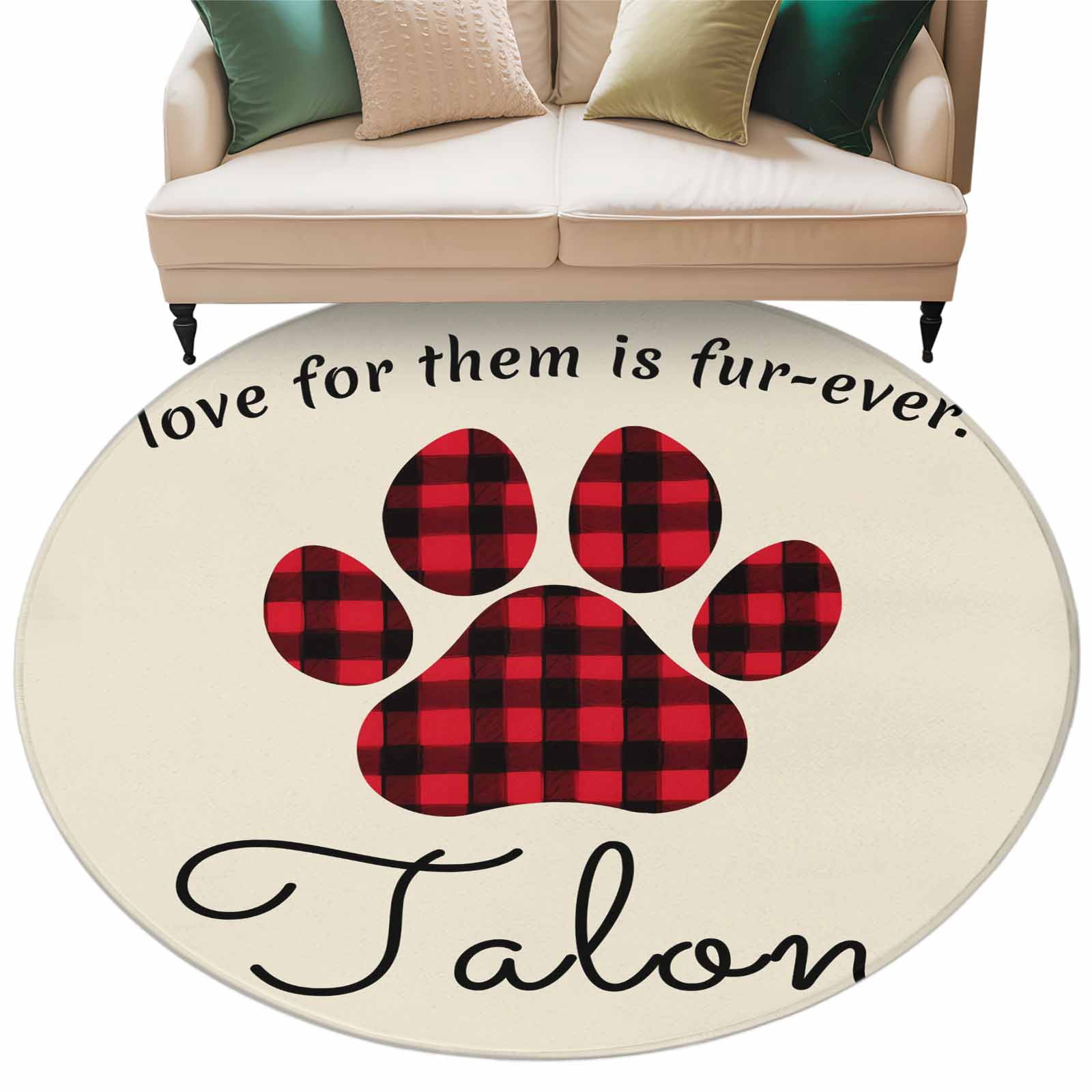 Buffalo Plaid Paw Round Area Rugs Collection 5', Cute Cats Pets ...