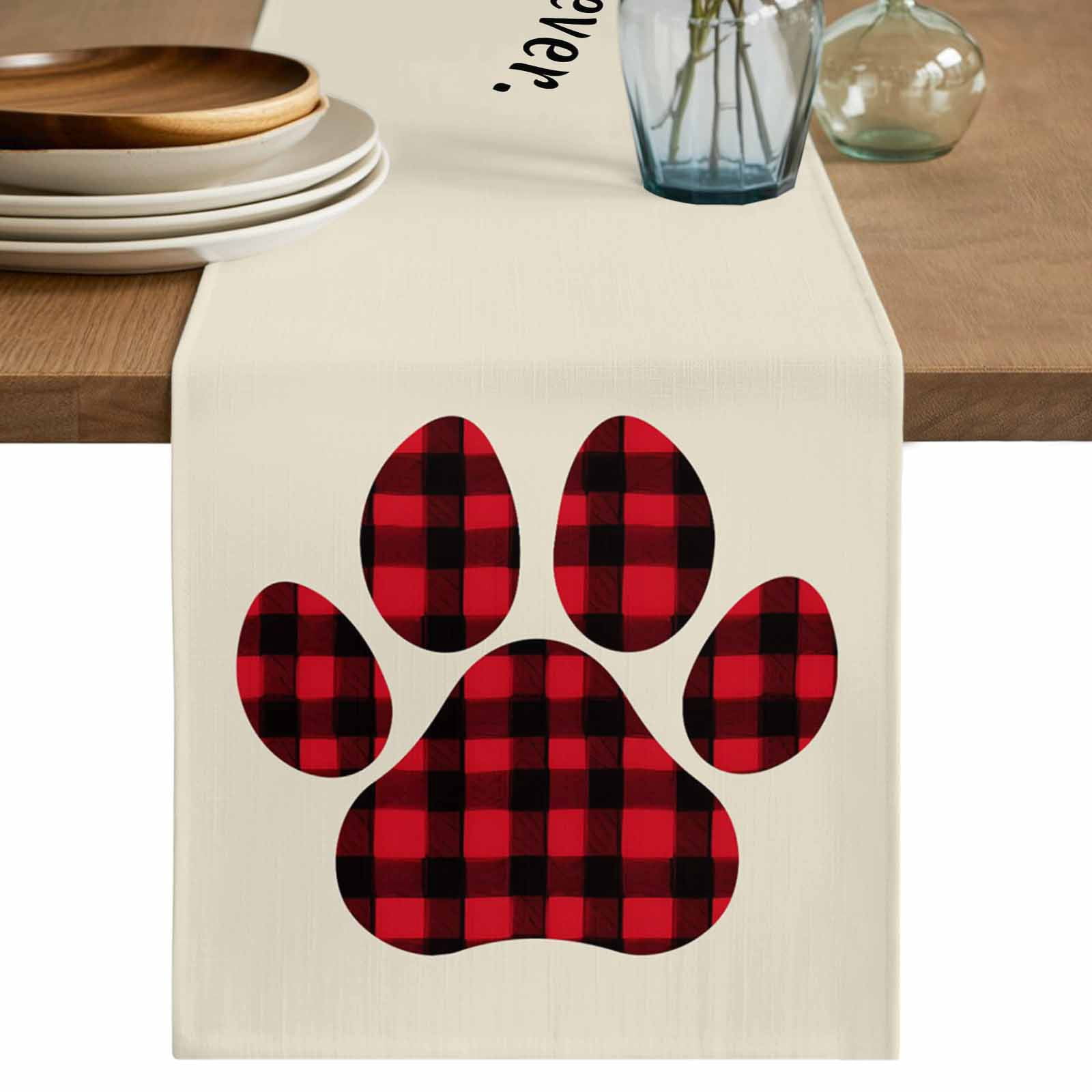Buffalo Plaid Paw Table Runner 90 Inches, Cute Cats Pets Pawprints ...