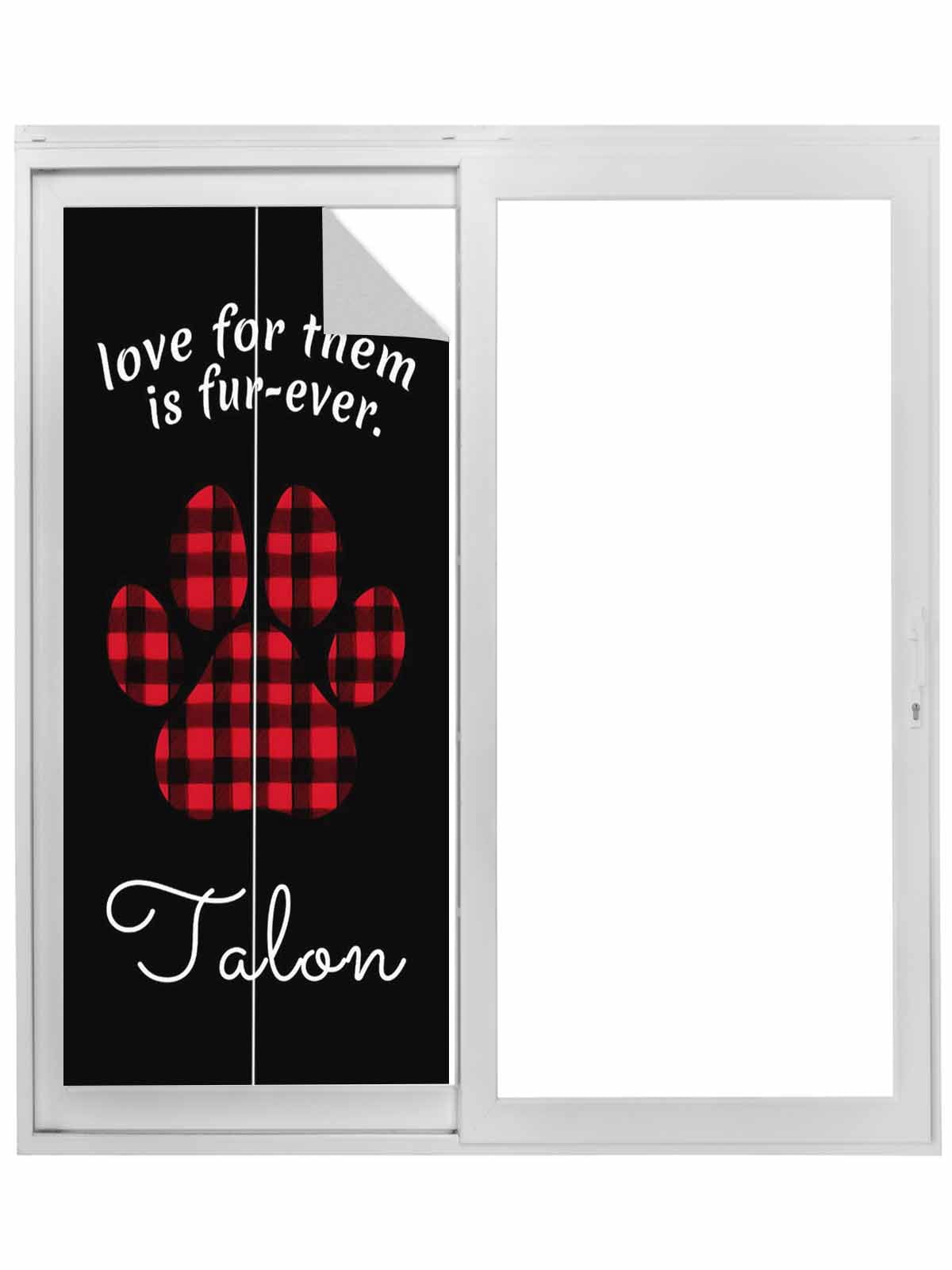 Buffalo Plaid Paw Window Privacy Film, Cute Cats Pets Pawprints Black ...