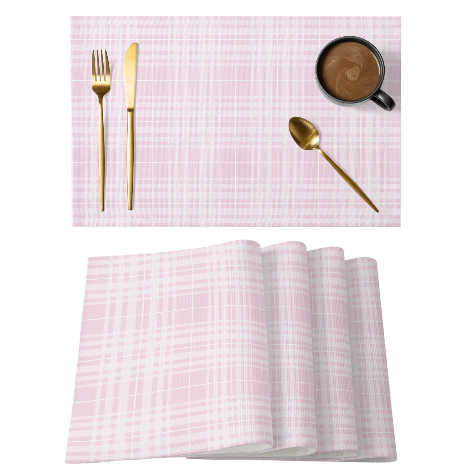 Buffalo Plaid Placemats Set of 4 Pale Pink Farmhouse Gingham Striped ...