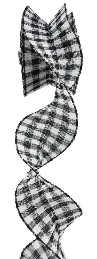 GiftWrap Etc. Buffalo Plaid Wired Ribbon, 3" x 5 Yards, White and Black ...