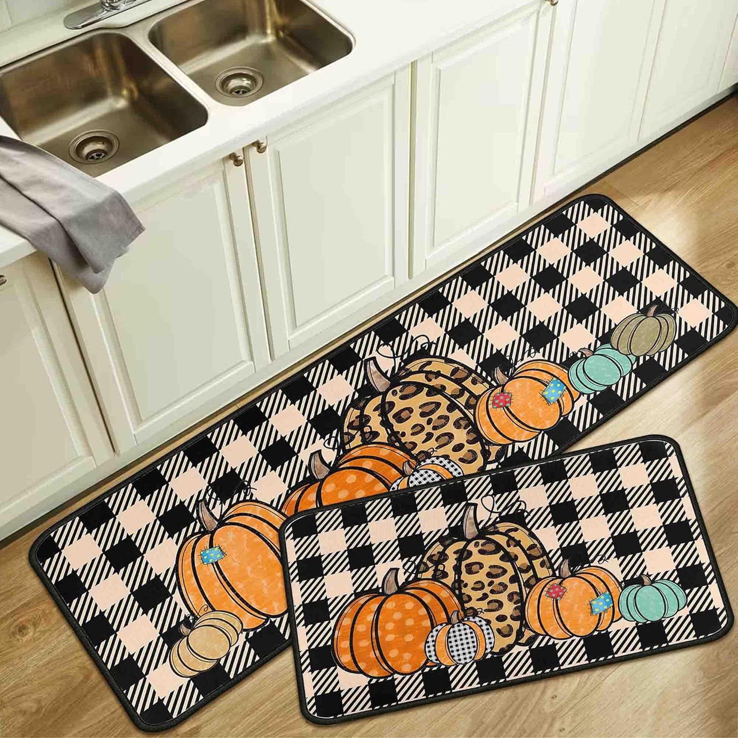 Buffalo Plaid Pumpkin Fall Kitchen Rugs Set of 2,Thanksgiving Autumn ...