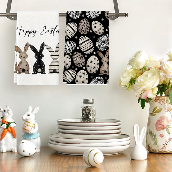 Buffalo Plaid Rabbit Bunny Carrots Happy Easter Kitchen Dish Towels ...