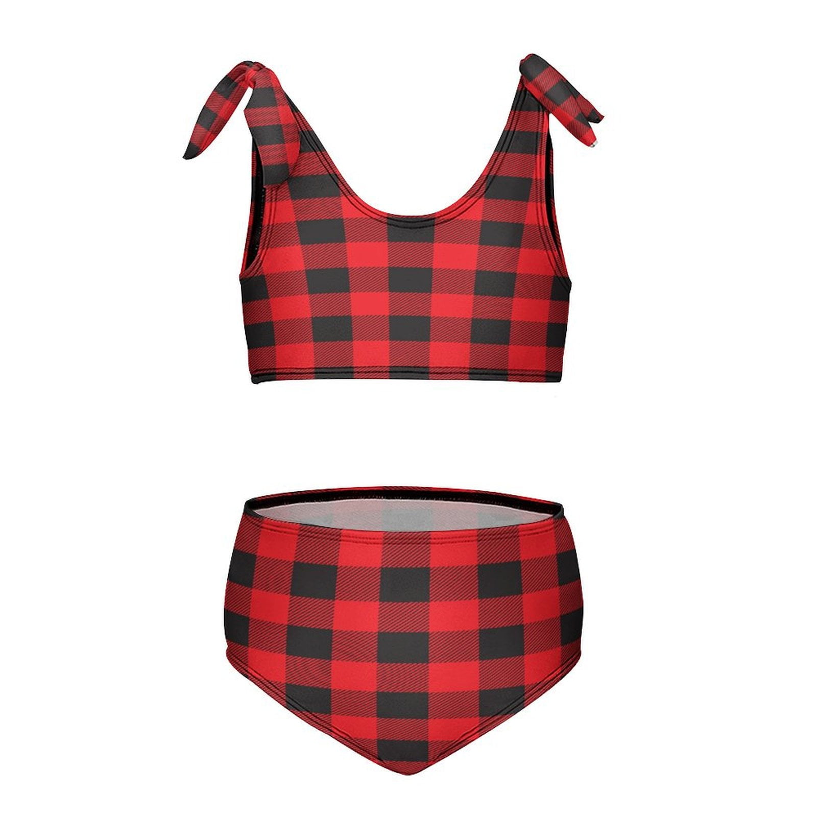 Buffalo Plaid Red Black Girl's 2 Piece Bikini Set Beach Sport Swimsuit ...